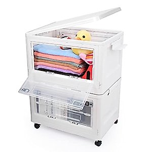 SYMWAL Extra large bins with Lids, Folding Storage Box, Stackable Storage Bins , Storage Bins with wheels, Collapsible Outdoor Storage Bins,2 Packs 28Gal Storage Cabinet
