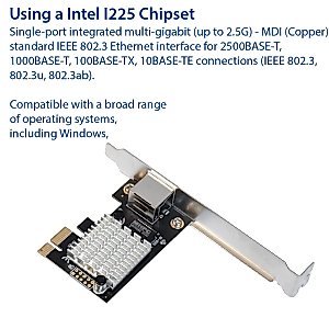 IO CREST 2.5 Gigabit Ethernet PCI Express PCI-E Network Interface Card 10/100/1000/25000 Mbps RJ45 LAN Intel I225 Chipset, Black (SY-PEX24076)
