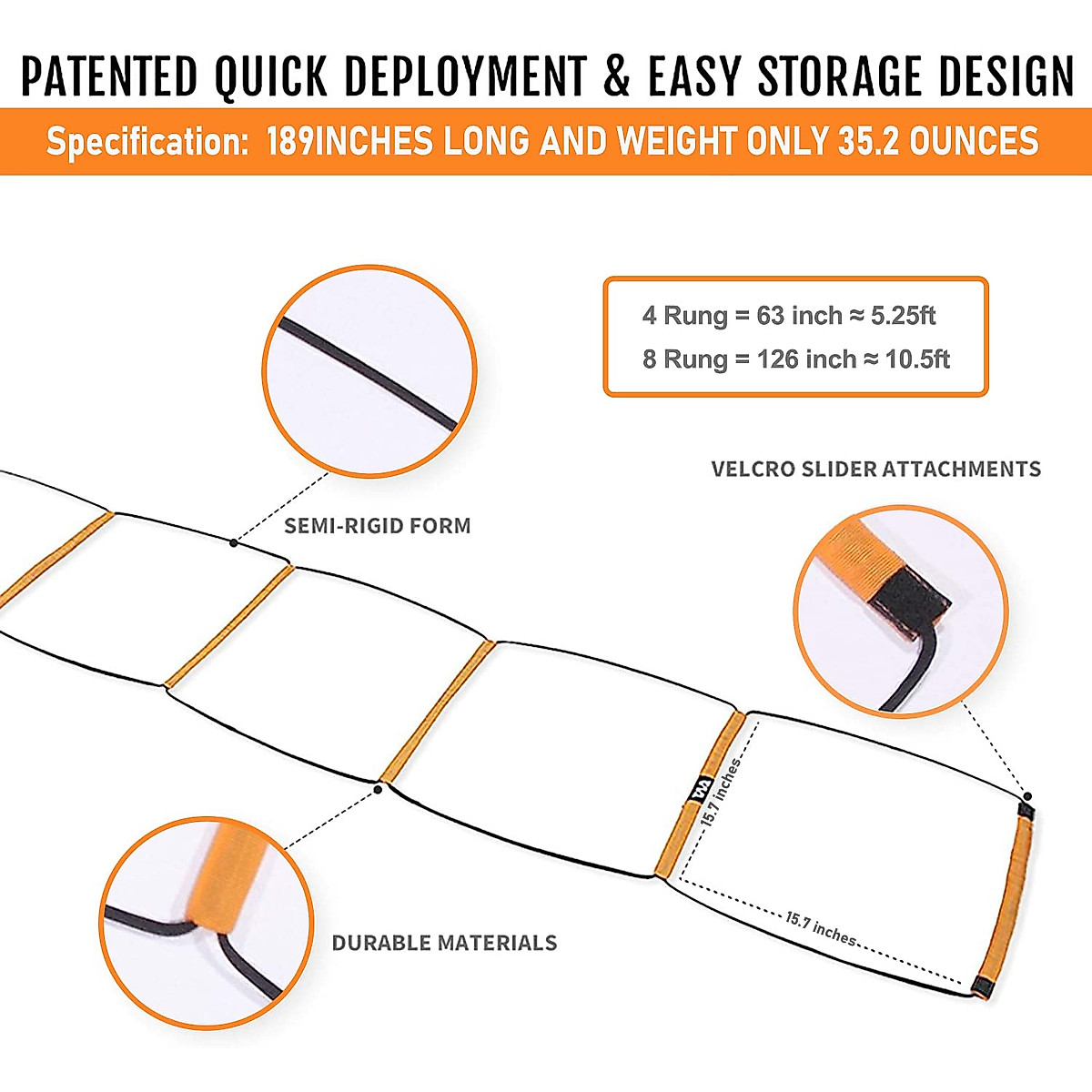 ALPHAWORX All-in-One Agility Ladder Agility Training Equipment Foldable Instant Set-up Tangle-Free Design 8+4 Rung Speed Ladder Workout Ladder with 12 Soccer Cones & 3 Resistance Band & 1 Storage Bag