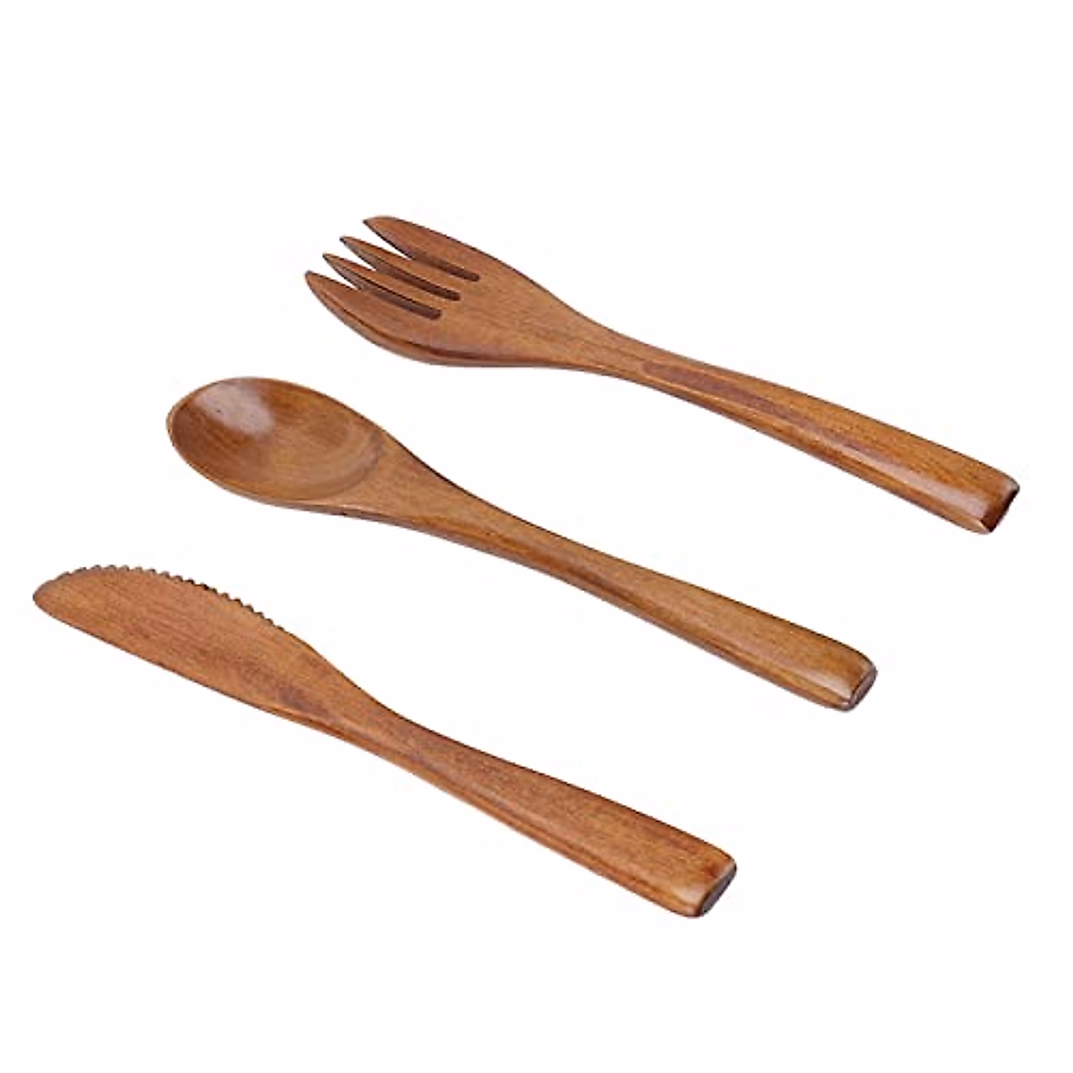 3 Pcs Wooden Knife Fork Spoon Set Heat Resistant Reusable Straight Handle Stylish Wooden Dinner Utensil Kit Durable Kitchen Utensil for Home Use