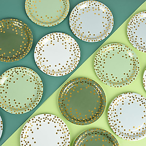 AimFun Sage Green Party Plates Gold Foil Polka Dots Gradient Green Dessert Paper Plates Disposable 7inch Birthday Cake Plates for Bridal Baby Shower Tini Bit Older Party Supplies (24, Sage Green)