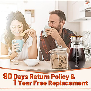 DUJUST Cold Brew Coffee Maker (44oz), Glass Iced Coffee Maker with Double Silicone Seals, 304 Stainless Steel Filter, Thick Glass Cold Brew Pitcher, Large Spout Easy to Pour, BPA-Free & Lead-Free