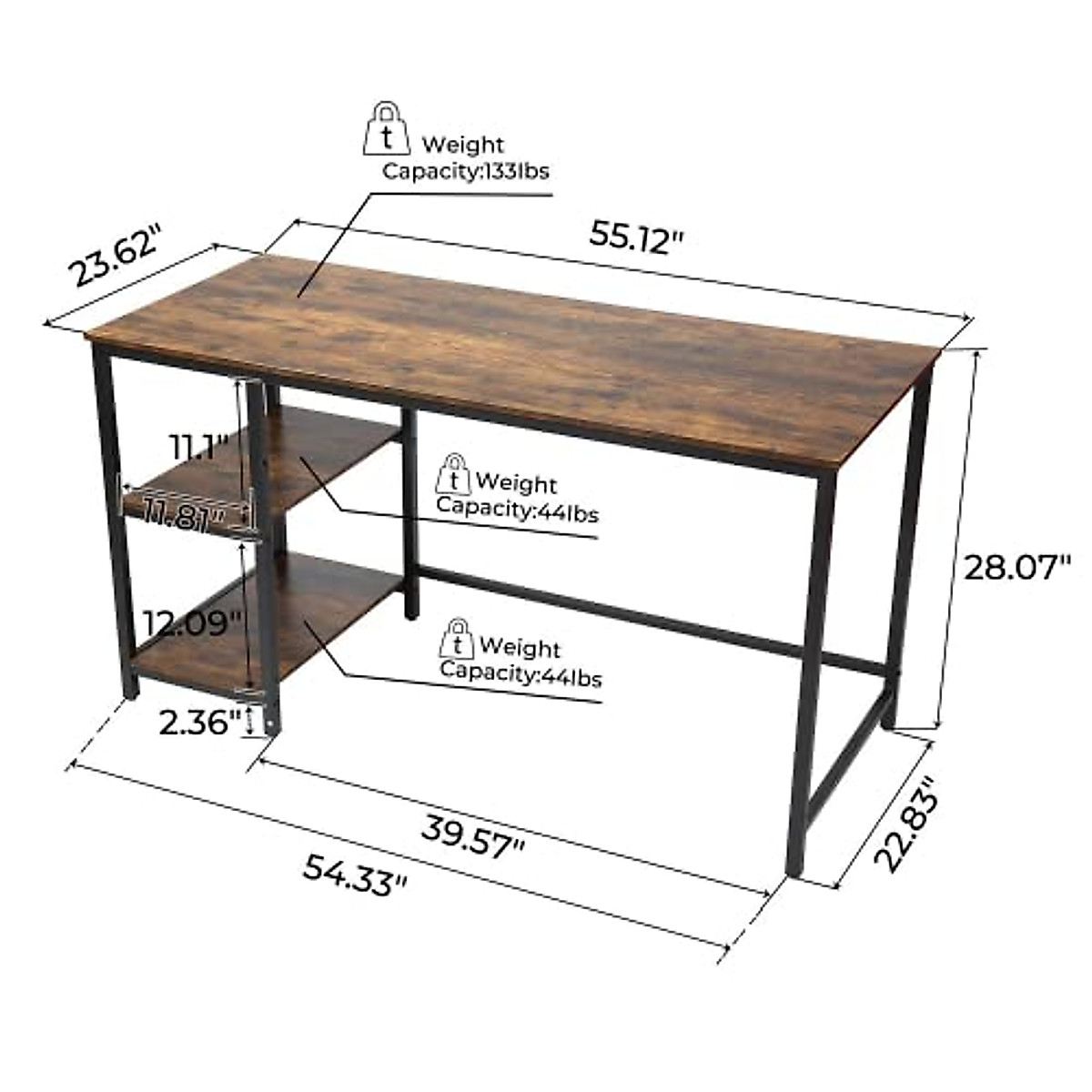 GOOD & GRACIOUS Industrial Home Office Desk, 55 Inch Rustic Desk With Shelf, Wooden Corner Desk for Home Office, Small Desk For Small Space, Simple Home Office Study Writing Workstation, Easy Assembly