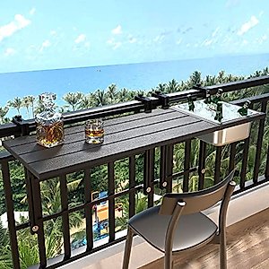 GDLF Upgraded Balcony Table Outdoor Patio Bar Table with Durable Composite Tabletop Aluminum Alloy Frame Hanging Folding Adjustable with Removable Ice Bucket, Easy Assembly (10Mins),43.5" L