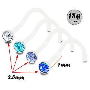 bodyjewellery 4pcs 18g 1.0mm nose stud screw Flexible Acrylic Nostril Rings Piercing jewelry 2.5mm Crystal BPAC CR LSP SP AQ