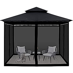 Mosquito Net for Outdoor Patio and Garden, Screen House for Camping and Deck, Zippered Mesh Sidewalls for 10x 10' Gazebo and Tent,Outdoor Gazebo Screenroom, (Black)…