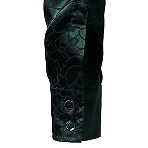 ZEROYAA Men's Hipster Satin Silk Like Full Rose Floral Jacquard Button Up Dress Shirts for Party Prom ZLCL38-Blackish Green Large