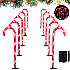 Christmas Candy Cane Lights Pathway Markers Outdoor Christmas Decorations Yard, 10 Pack 22" Waterproof Xmas Candy Cane Lights with 8 Modes & Stakes, for Holiday Party Walkway Patio Garden Indoor Decor