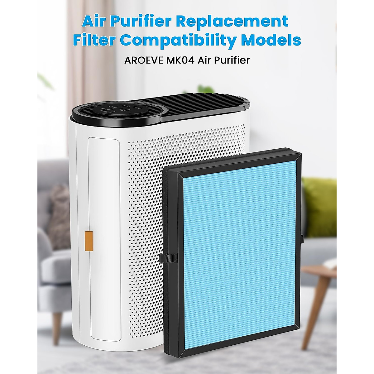 MK04 Air Filter Replacement Compatible with AROEVE MK04 MG04JH Air Purifier, 3-in-1 Filter H13 True HEPA Filter Air Purifier Replacement Filter, 2 Pack (Blue-2 Pack)