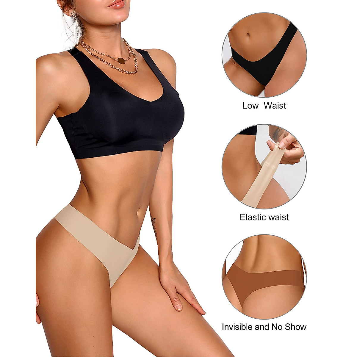 DEANGELMON Seamless Thongs for Women No Show Thong Underwear Women Comfortable Multiple Pack (7P3,S)