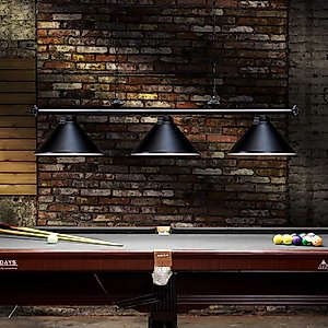 Wellmet 3 Light Pool Table Light, Vintage Retro Kitchen Island Pendant Light with Matte Black Shade, Modern Industrial Chandelier