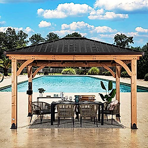 Backyard Discovery Barrington 14 ft. x 12 ft. Hip Roof Cedar Wood Gazebo, Shade, Rain, Hard Top Steel Metal Roof, All Weather Protected, Wind Resistant up to 100 mph, Holds up to 6500 lbs