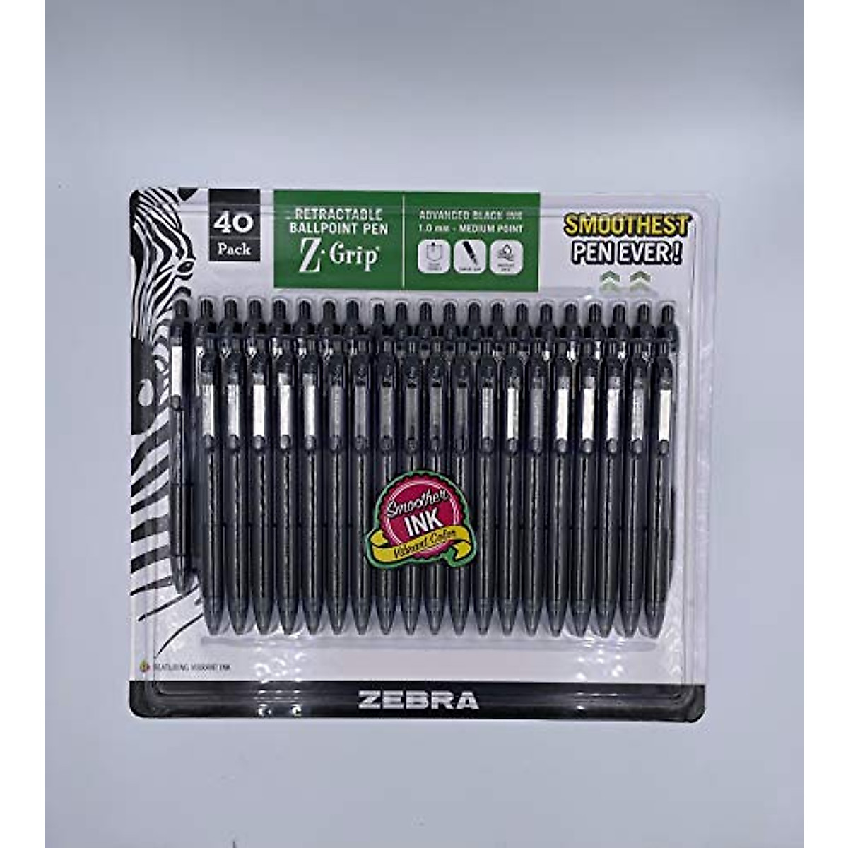 Zebra Z-Grip Retractable Ballpoint Pen 1.0mm Point Size Black Ink 40 Pack