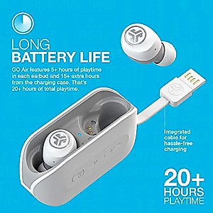 JLab Go Air True Wireless Bluetooth Earbuds + Charging Case, Dual Connect, IP44 Sweat Resistance, Bluetooth 5.0 Connection, 3 EQ Sound Settings Signature, Balanced, Bass Boost (White)