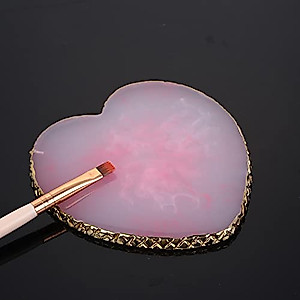 Resin Nail Art Palette Nail Mixing Palette Polish Color Mixing Plate Golden Edge Nail Holder Display Board Heart Shape Cosmetic Mixing Tools (Pink)