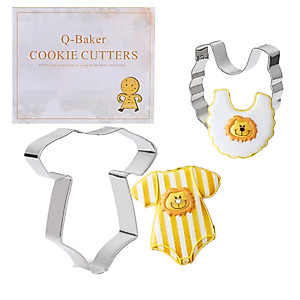 Baby Shower Cookie Cutters, 2 Pieces Baby Onesie and Baby Bib Cookie Cutter Shapes for Birthday Party Baby Shower