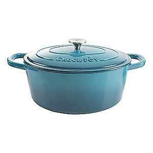 Crock-Pot Artisan Oval Enameled Cast Iron Dutch Oven, 7-Quart, Teal Ombre & Crock Pot Artisan 8 Inch Enameled Cast Iron Round Skillet, Teal Ombre
