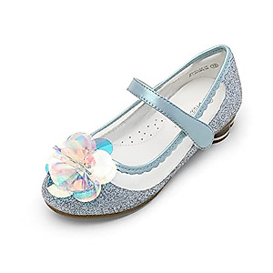 DREAM PAIRS Girls SDFL221K Dress Shoes Low Heel Party Princess Shoes Blue/Glitter Size 1 Little Kid