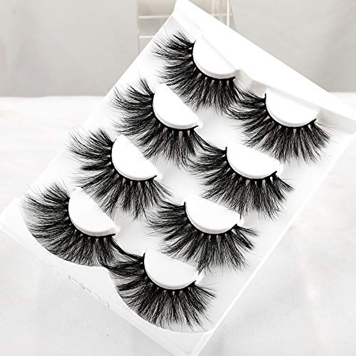 wiwoseo 25MM False Eyelashes Faux Mink Lashes Dramatic Long Fluffy Cross Thick Volume Fake Eye Lashes 4 Pairs Pack