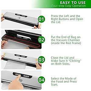 Vacuum Sealer Machine, GHVACZS Lightweight Food Vacuum Sealer Compact Machine for Food Preservation, Automatic Food Sealer Saver Vacuum Machine Easy to Use, Clean and Storage for Home Kitchen (GHVACZS Silver)