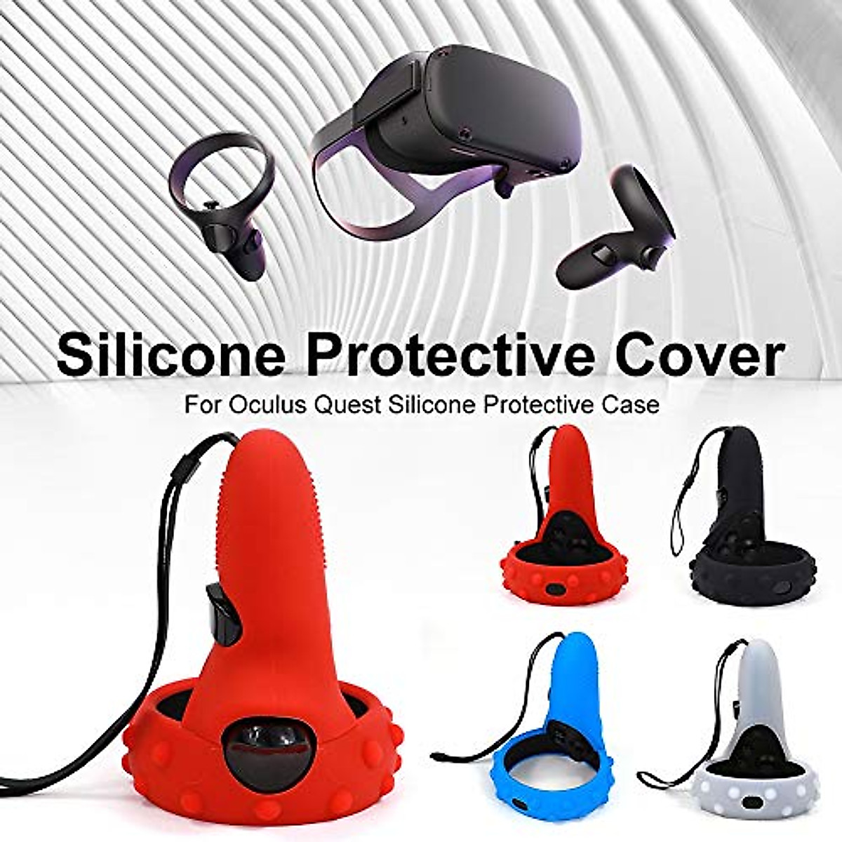 Protective Silicone Cover for Oculus Quest, VR Headset Gaming Controller Low-Profile Full Sensor Tracking Case Skin Set