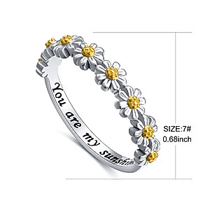 Ladytree Sterling Silver You Are My Sunshine Daisy Ring for Women Mom Daughter Mothers Day Flower Jewelry Size 7