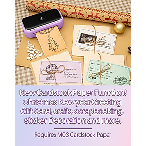 Phomemo M03 Mini Printer, Bluetooth Thermal Printer Mobile Portable Printer for Smartphones, Compatible with 53mm/80mm Thermal Paper, Great for memo,Photo & Notes, Purple