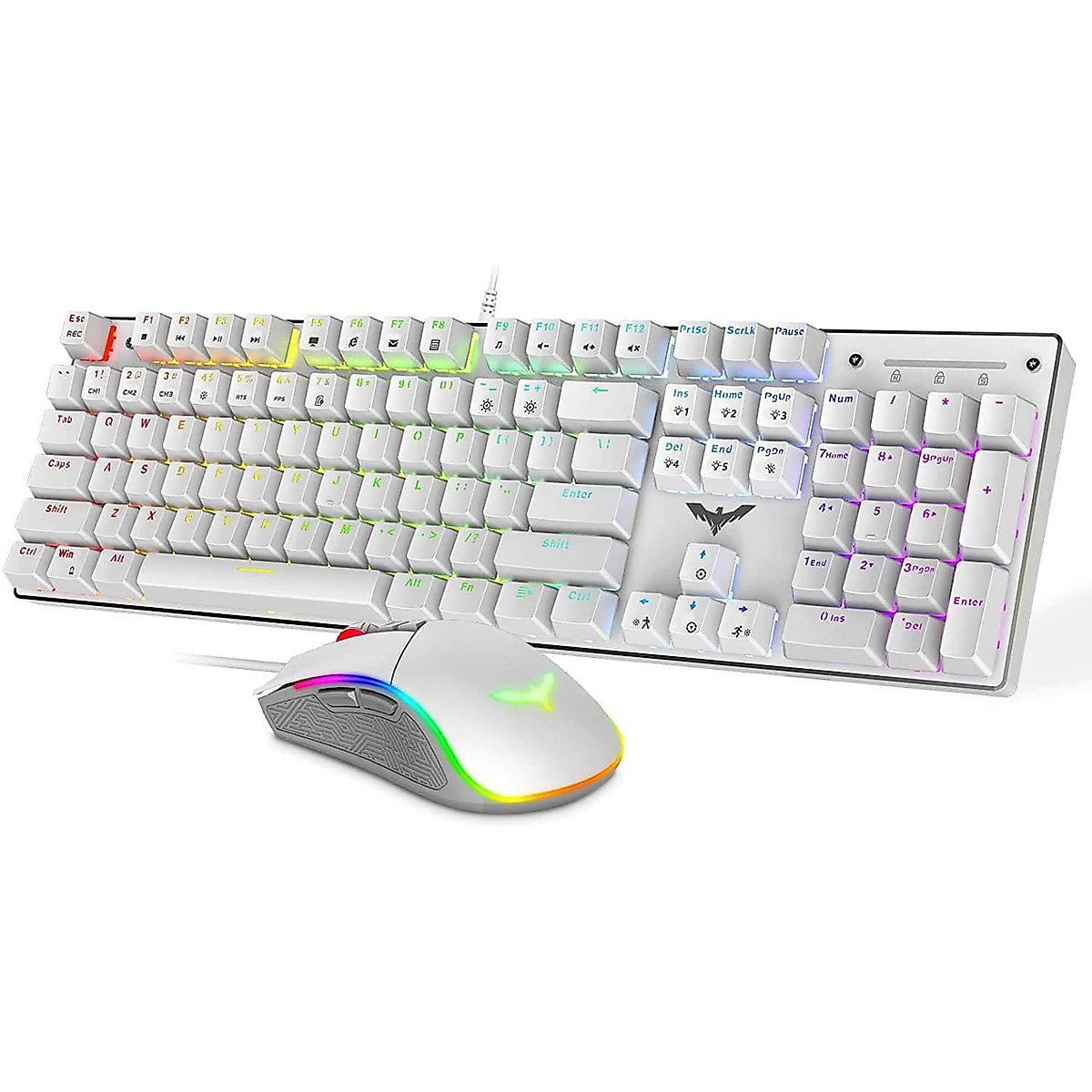 HAVIT KB393L Mechanical Gaming Keyboard and Mouse Combo 104 Keys with Rainbow Backlit White / US Layout (QWERTY)