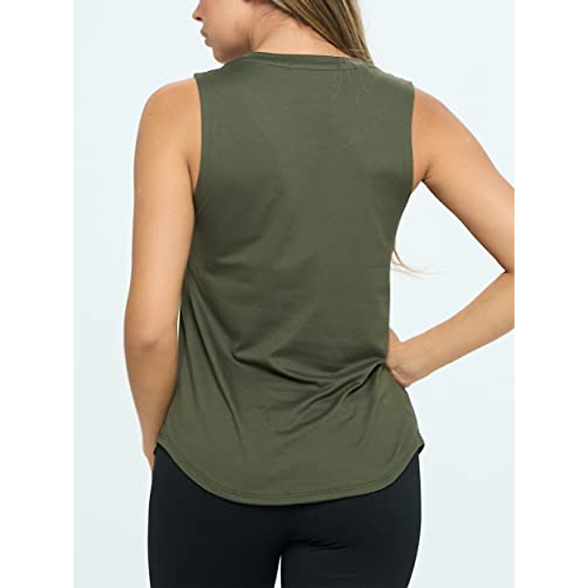 KNIT RIOT Women’s Muscle Tank Top – Sleeveless Slim Fit Soft Casual Basic Yoga Active Athletic Workout Running T Shirts KR144 Olive L