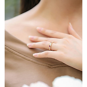 HUKQBUNX 18K Gold Peach Heart Wreath Ring Amethyst CZ Square Crystal Zircon Diamond Ring Women's Precious Fashion Wedding Engagement Couple Ring Size 6-10 (Size 7)