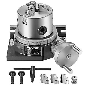 VEVOR Rotary Table for Milling Machines, 4''/ 100 mm, Horizontal Vertical Model Precision Milling Rotary Table, with 3.1''/80 mm 3-Jaw Chuck M10 T-Bolts Nuts, for Milling Engineering Indexing Tools