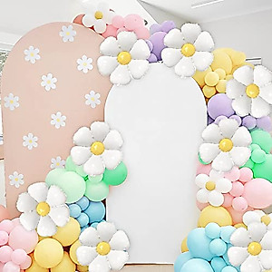 123 Pieces Daisy Balloon Garland Arch Kit Daisy Balloons Groovy Daisy Flower Pastel Macaron Balloons Spring Pastel Balloon Arch for Daisy Theme Party Baby Shower Decoration (Spring Style)