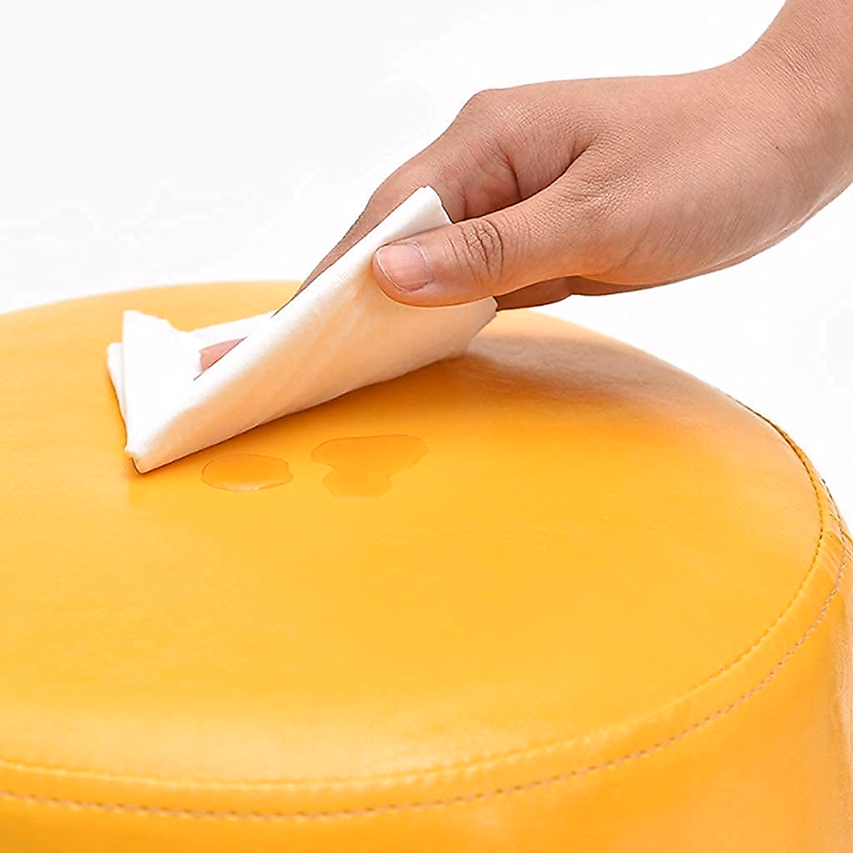 RILOOP Upholstered Footstool Iron Round Foot Stool,Upholstered Ottoman Pu Leather Footrest Changing Shoe Stool for Makeup Dining Room Dressing Chair Shoe Bench Storage Footstool/OliveGreen