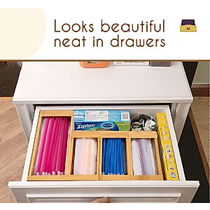 IVONNEY Bag Storage Organizer, Bamboo Food Storage Plastic Bag Organizer Drawer, Sandwich Bag Holder, Snack Gallon Quart Baggie Organizer Fit for Ziploc Hefty Glad Solimo Bags