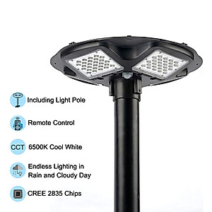 HCOOR 100W Solar Street Lights Outdoor, IP65 Waterproof Dusk to Dawn Solar Led Outdoor Light with Remote Control, 6500K Cool White Security Led Flood Light for Yard, Garden, Street, Parking Lot