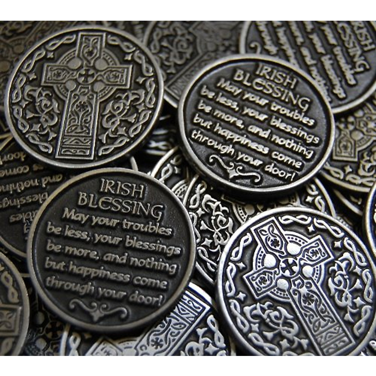 Set of 10 Celtic Cross Irish Blessing Pocket Token Coins