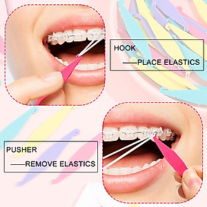 Nuanchu 50 Pcs Braces Rubber Band Tool Dental Elastic Rubber Bands Placers Disposable Orthodontic Elastic Placer Multicolor