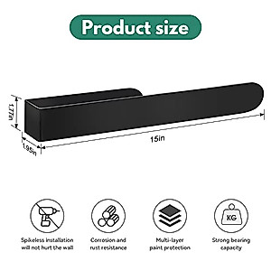 Bicico Hand Towel Holder, Black Towel Bar, 15 Inch Self Adhesive Bathroom Hand Towel Holder Stick on Wall
