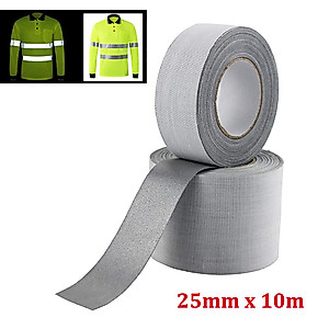 JINBING Safety Silver Reflective Fabric Tape DIY for Clohting Sew On 25mmx10m (1" x 33')