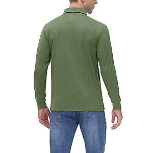 MAGCOMSEN Long Sleeve Polo Shirt Golf Shirts for Men Shirt for Men Spring Shirts Pique Polo Shirt Outdoor Shirts for Men Athletic Casual Shirts Army Green