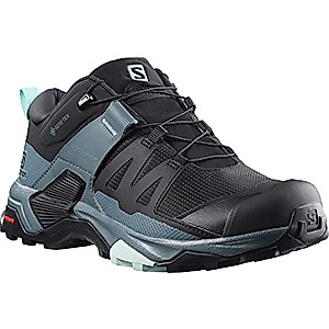 Salomon X Ultra 4 Gore-TEX Hiking Shoes for Women, Black/Stormy Weather/Opal Blue, 7.5