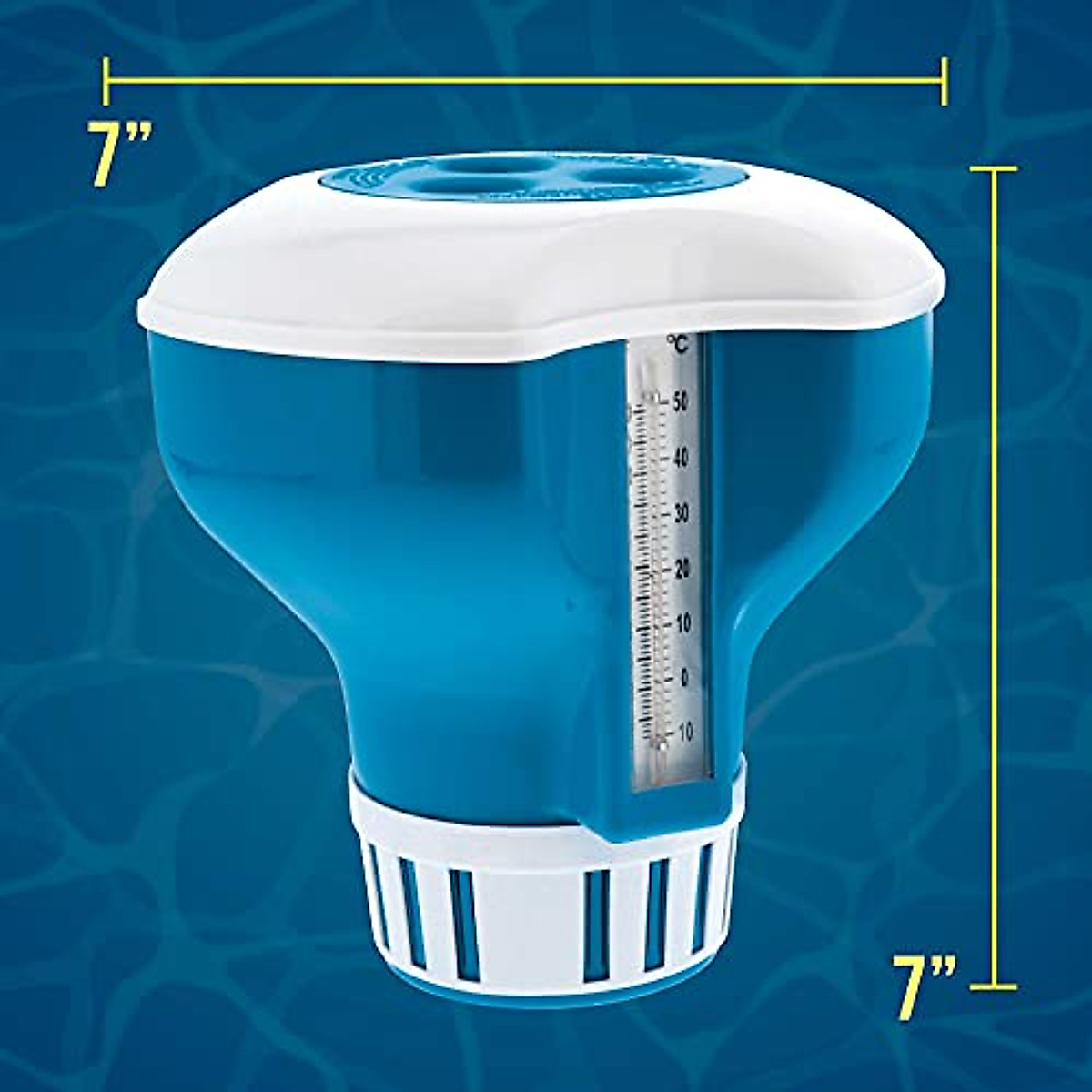 U.S. Pool Supply Large Pool Floating Chlorine Chemical Dispenser with 120° F Thermometer, 7" Diameter - Holds 3" Tablets - Adjustable Chemical Delivery Pool Maintenance Floater - Spa, Hot Tub