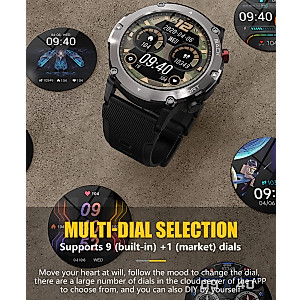 CNBRO Military Smart Watch for Men Android with Bluetooth Call Dial/Heart Rate/Blood Pressure/Blood Oxygen Monitor Mens Smartwatch for Steps,Calories,Mileage,Sports Data Record Tactical Fitness Watch