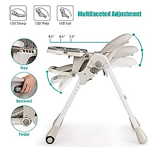 BABY JOY Convertible High Chair for Babies & Toddlers, Height Adjustable, Grow & Go High Chair w/Recline & Footrest, Removable Dishwasher Safe Meal Tray, Portable Baby Dinning Chair w/Wheels (Gray)