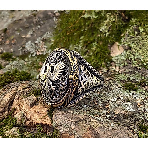 KAR 925 Sterling Silver Double Head Eagle Filigree Design Biker Ring I2A (9)