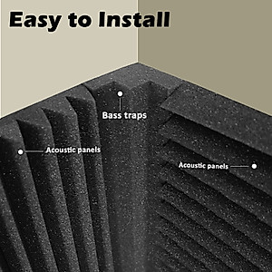 Bass Traps 16 Pack 12" X 3" X 3" Corner Acoustic Foam Panels, Acoustic Bass Trap Corner Block, Sound Absorbing Foam for Studio, Home or Theater