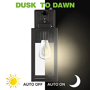 11 inch Canyon Outdoor Wall Light Fixtures with Dusk to Dawn Sensor, Exterior Black Wall Lighting, Architectural Wall Sconces with Clear Glass Shade for Entryway, Porch, Front Door, ETL Listed