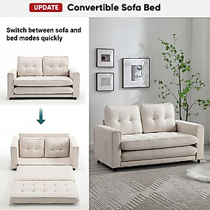 JOYBASE Sleeper Loveseat Pull Out Sofa Bed, Modern Upholstered Convertible Pull Out Couch Sleeper Sofa for Living Room (Beige, Fabric)