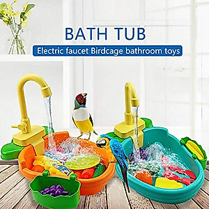 Lorchwise Parrot Bird Bath, Bird Feeder Pet Pool with Faucet Bird Shower, Parrot Automatic Bathtub Pool Bathtub with Food Container, for Pet Parrots Cage Accessories, 34.7x24x8.2CM