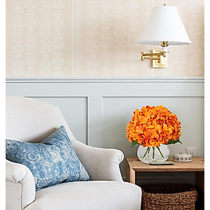 Hollyone Hydrangea Artificial Flowers in Vase Orange Silk Fake Flowers Arrangements with Glass Vase with Faux Water Faux Floral Bulk Bouquet for Office Table Centerpiece Shelf Home Decoration